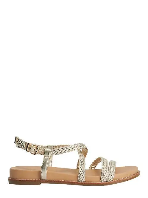 DUNE Laite Braided Metallic Woven Flat Sandals - Gold Synthetic