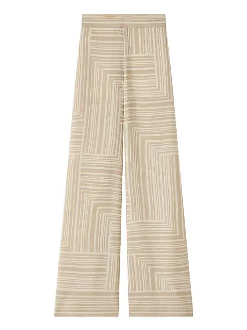 JOSEPH Dijon Grid-print Wide-leg Silk Trousers - Sand Dark Powder