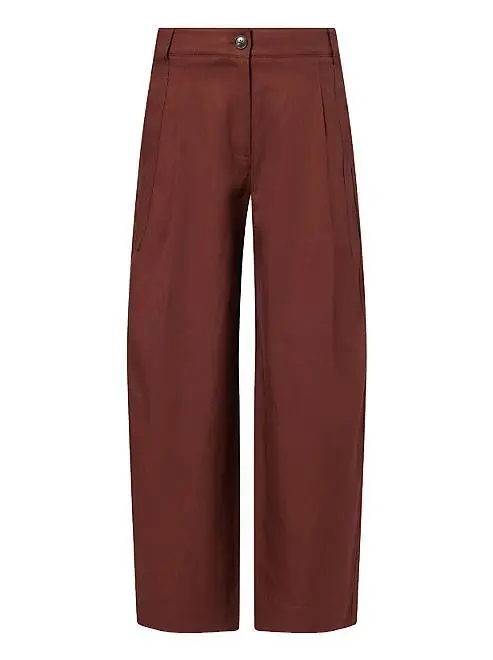 ME+EM Tapered Pleat Trousers In Linen-cotton Blend - Cinnamon Brown