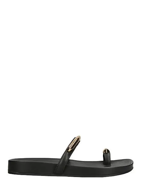 Dolce Vita Sayah Leather Flat Sandals With Gold-tone Hardware - Black