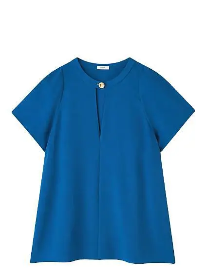 JOSEPH Donna Button-neck Crepe Blouse - Siam Blue