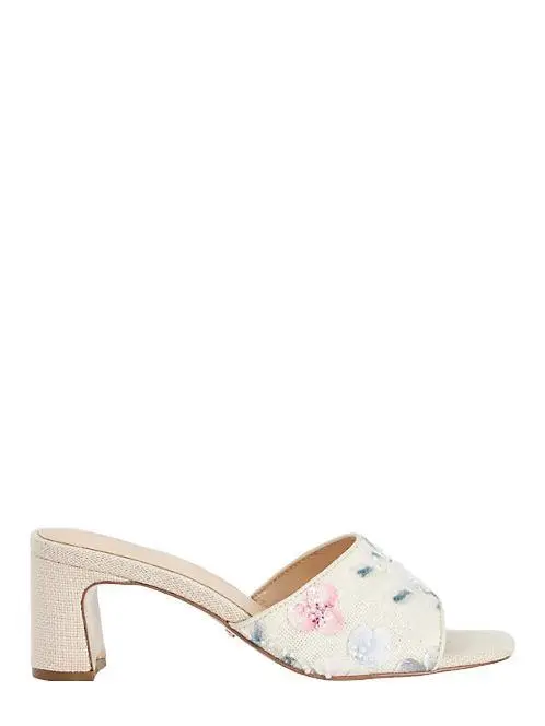 DUNE Madira Floral Embroidered Woven Heeled Mules - Natural Fabric