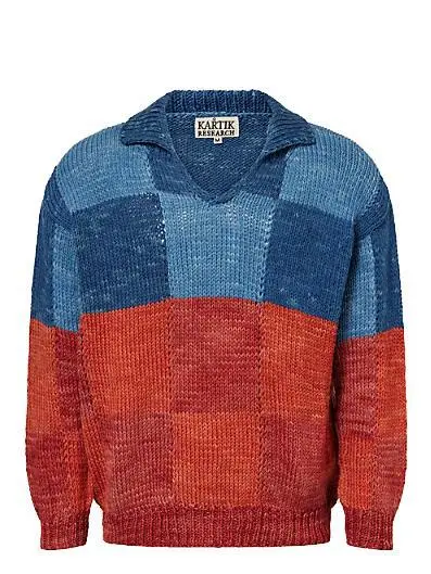 KARTIK RESEARCH Colour-block Rugby Wool Knit Jumper - Red Blue
