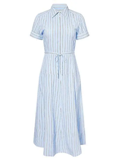 ME+EM Drawstring Waist Zip-neck Woven Maxi Dress - Blue/white