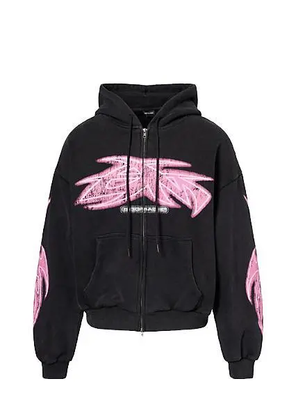 GODMADE Vivid Print Zipped Cotton-jersey Hoody - Washed Black