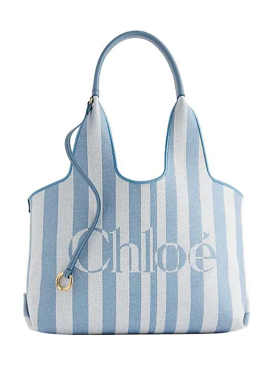 Chloé Striped Logo Cotton-canvas Tote Bag - Surfing Blue