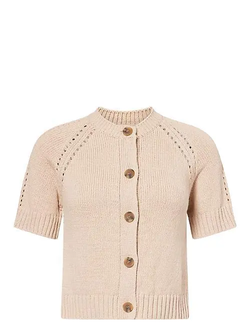 ME+EM Short Sleeve Buttoned Cotton Cardigan - Stone