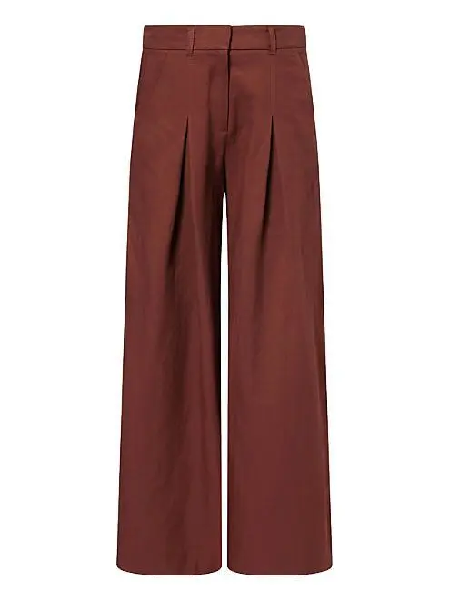 ME+EM Wide-leg Pleat Front Trousers - Cinnamon Brown