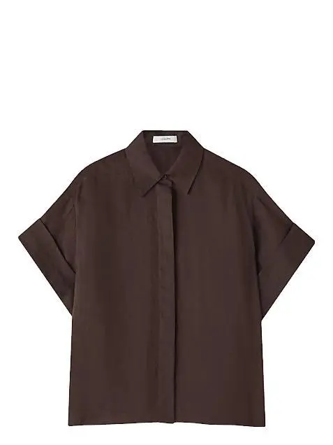 JOSEPH Ramie Blouse With Classic Collar And Short Sleeves - Espresso
