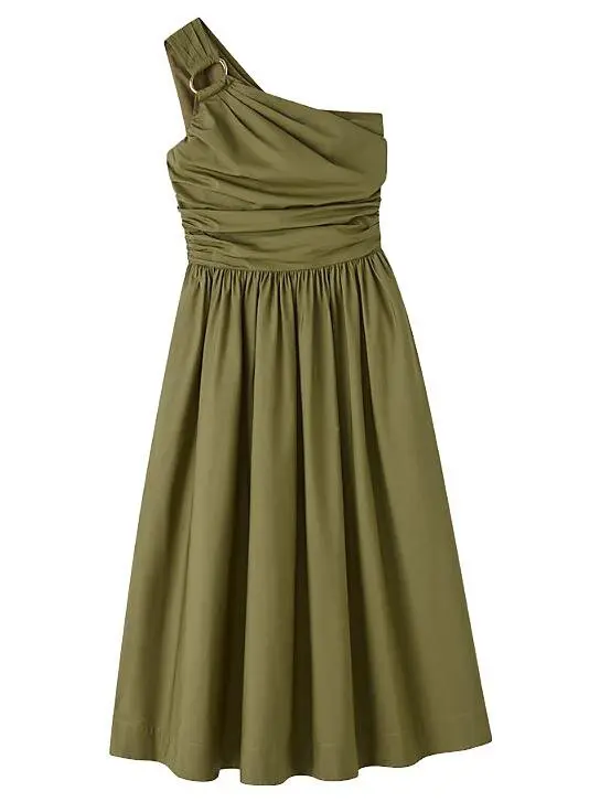 JOSEPH One-shoulder Cotton-poplin Midi Dress - Fig Leaf