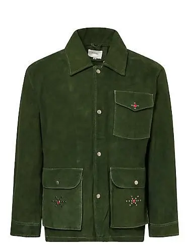 FOUND Gem Embellished Suede Jacket - Forest Green