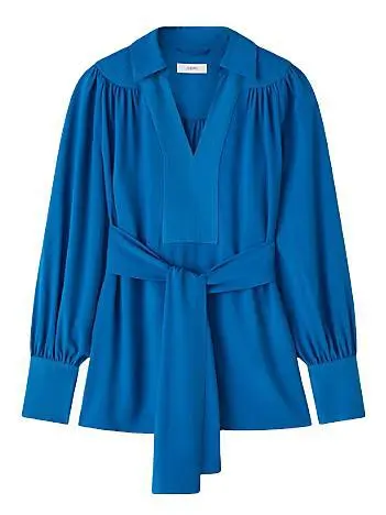 JOSEPH Belted Waist Crepe Blouse - Siam Blue