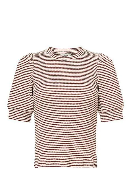 ME+EM Striped Pouf-sleeve Cotton Knitted Top - Cinnamon Brown/light