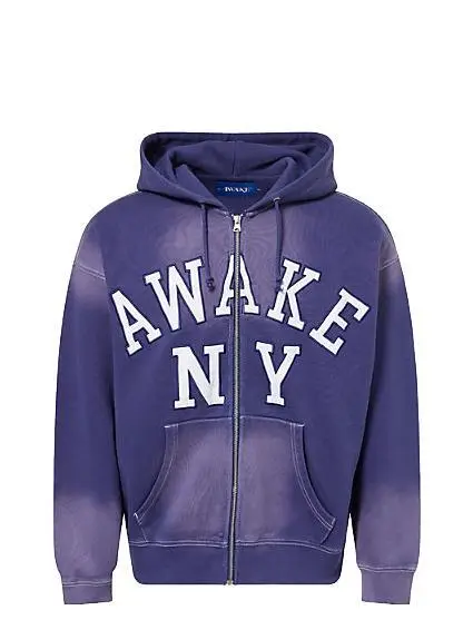 AWAKE NY Logo-embroidered Faded Cotton-jersey Hoody - Navy