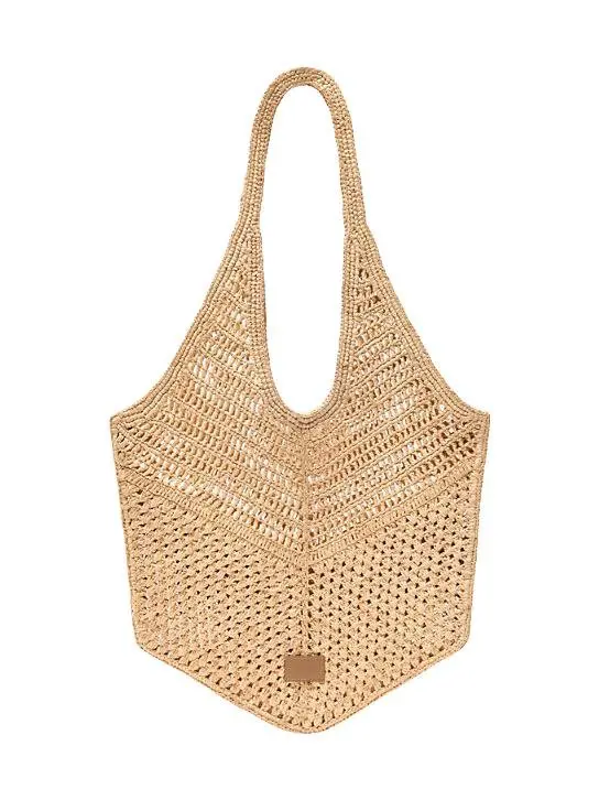 Maje Branded Flat Raffia Tote Bag - Beige