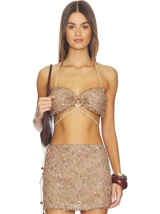 KULANI KINIS Strappy Ring Tie Crop Top - Espresso Spritz