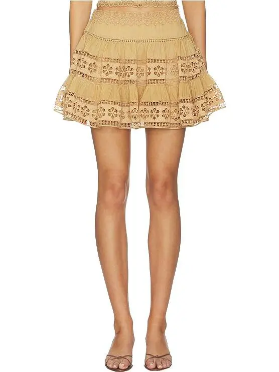Charo Ruiz Ibiza Tan Embroidered Mini Skirt - Cinnamon