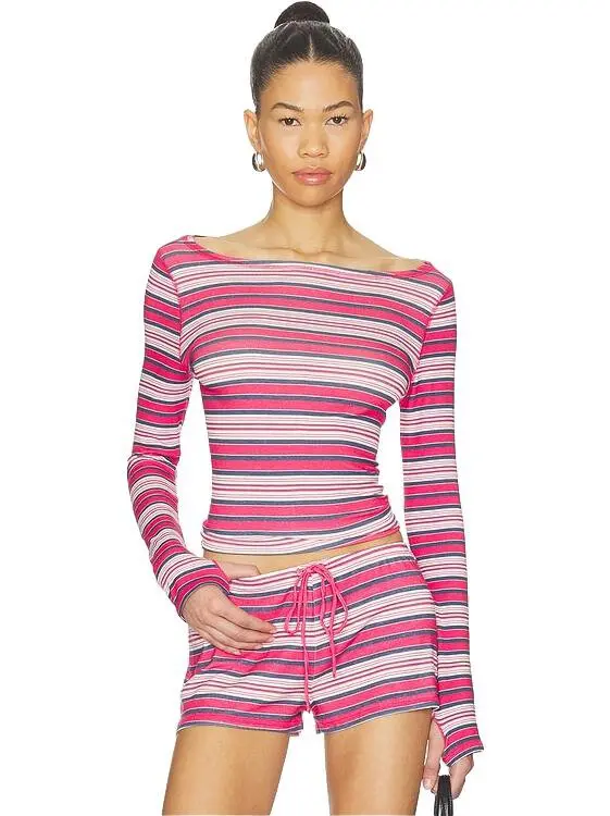 Frankies Bikinis X Jennie Sophie Lightweight Jersey Long Sleeve Top - Sunset Stripe
