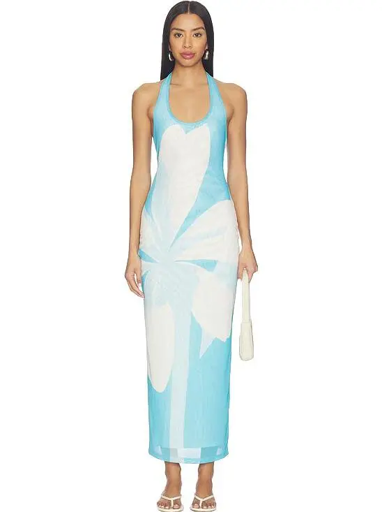 KULANI KINIS Mesh Halter Maxi Dress - Blue Oasis