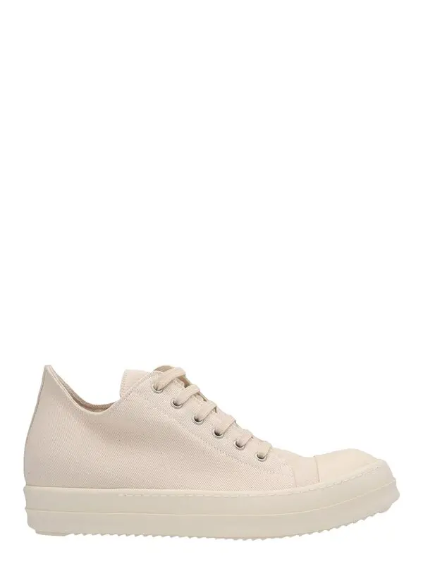 Rick Owens Strobe Cotton Denim Low Top Sneakers - Cream