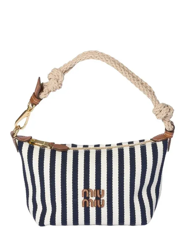 Miu Miu Pouch In Cotton And Leather - Blue
