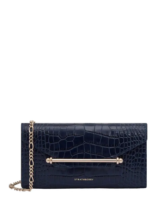 Strathberry Multrees Chain Wallet Leather Mini Clutch - Blue