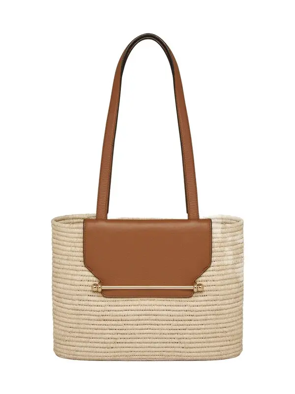 Strathberry Woven Raffia Basket Handbag With Leather Accents - Brown