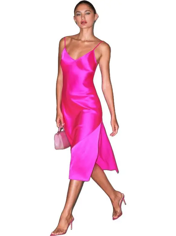 FLEUR DU MAL Silk V Slip Dress - Pink