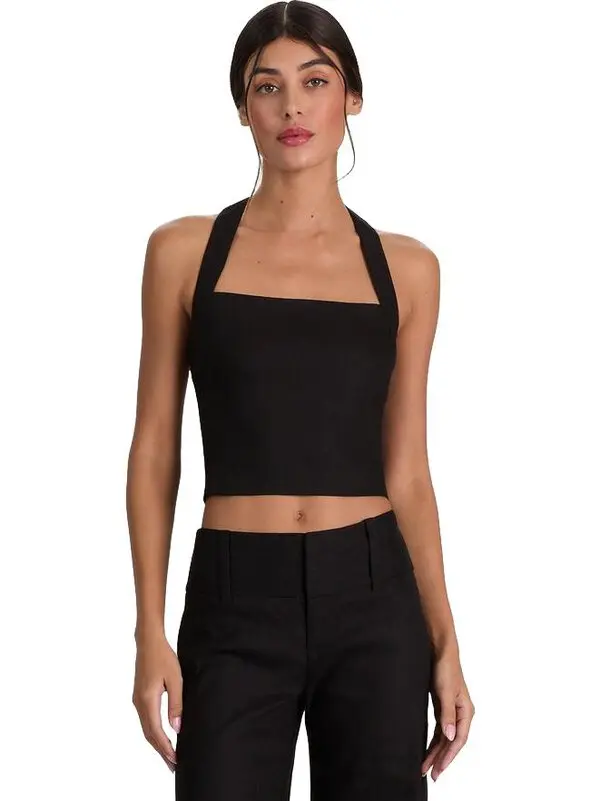 Alice + Olivia Fiona Linen Halter Top - Black