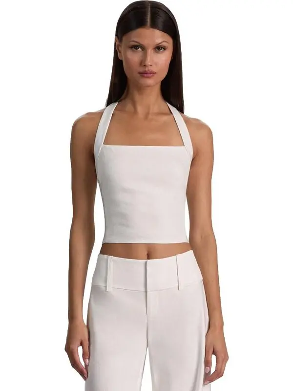Alice + Olivia Fiona Linen Halter Top - White