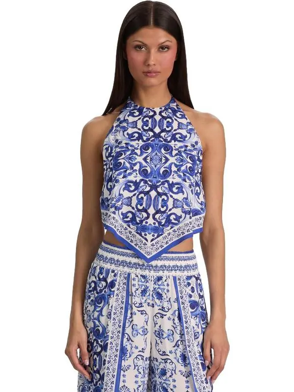 Alice + Olivia Frenchie Handkerchief Halter Top - Navy