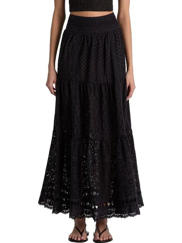 Alice + Olivia Embroidered Eyelet Cotton Midi Skirt - Black