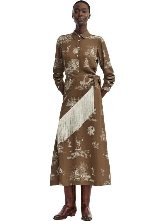 Lela Rose Reyrosa Georgette Fringe Midi Skirt - Neutral