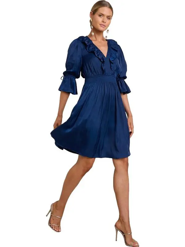 Hale Bob Tara Solid Charmeuse Dress - Navy