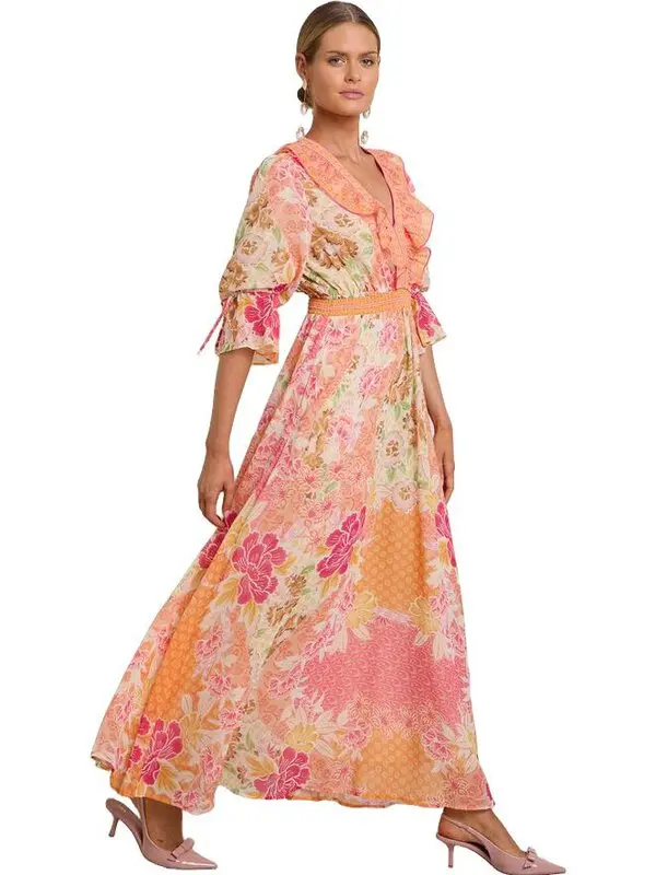 Hale Bob Floral Chiffon Maxi Dress With Smocked Waist - Pink
