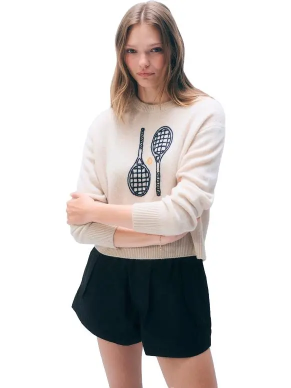 WHITE & WARREN Cashmere Embroidered Tennis Sweatshirt - Red