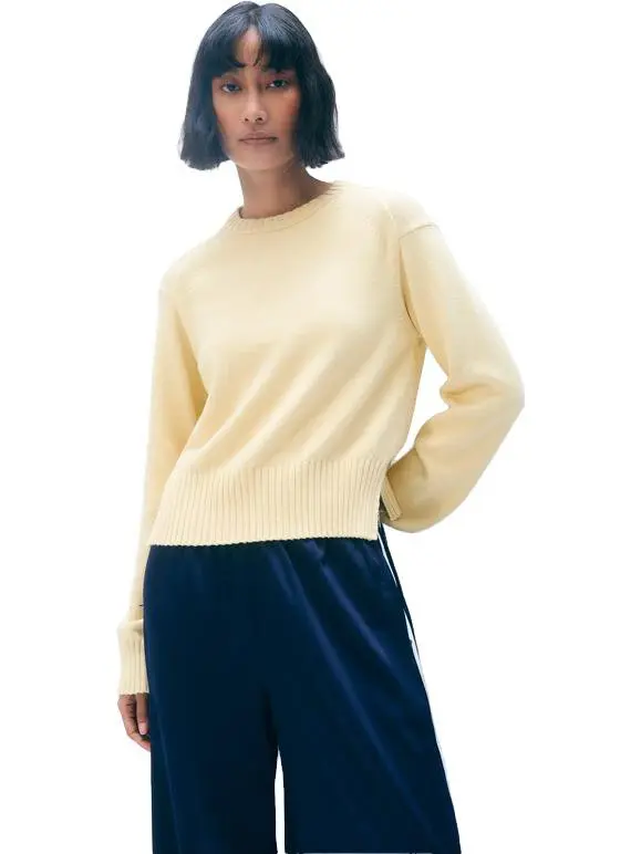 WHITE & WARREN Varsity Cotton Crewneck - Gold