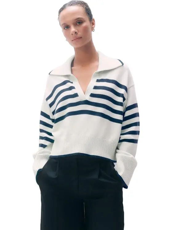 WHITE & WARREN Varsity Cotton Polo - Stripe