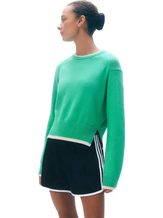 WHITE & WARREN Varsity Cotton Crewneck - Green