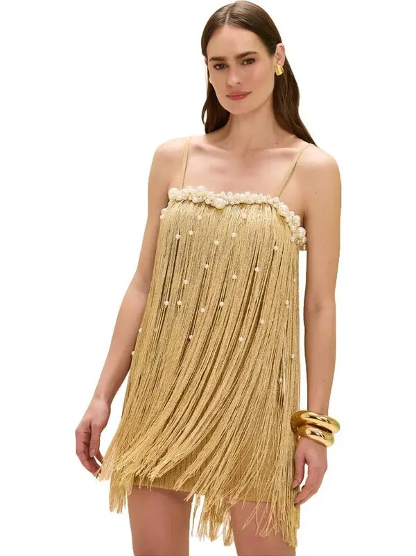 PatBO Aurea Crochet Mini Dress - Gold