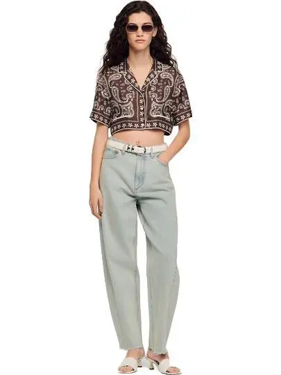 Sandro Bandana Print Cropped Shirt - Natural