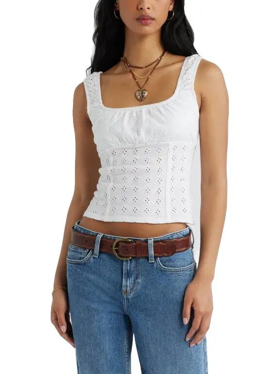 Bp. Ruched Cotton Eyelet Tank - White