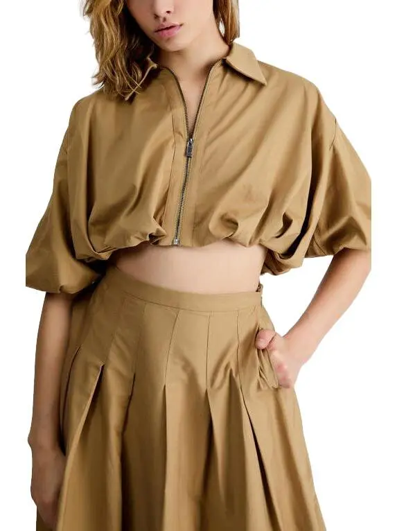 EXTRO & VERT Indie Zip-up Cropped Top - Toffee