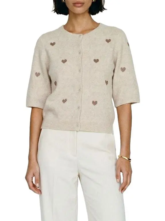 Vero Moda Offy Intarsia Short Sleeve Cardigan - Birch Detail Moon Rock Hearts