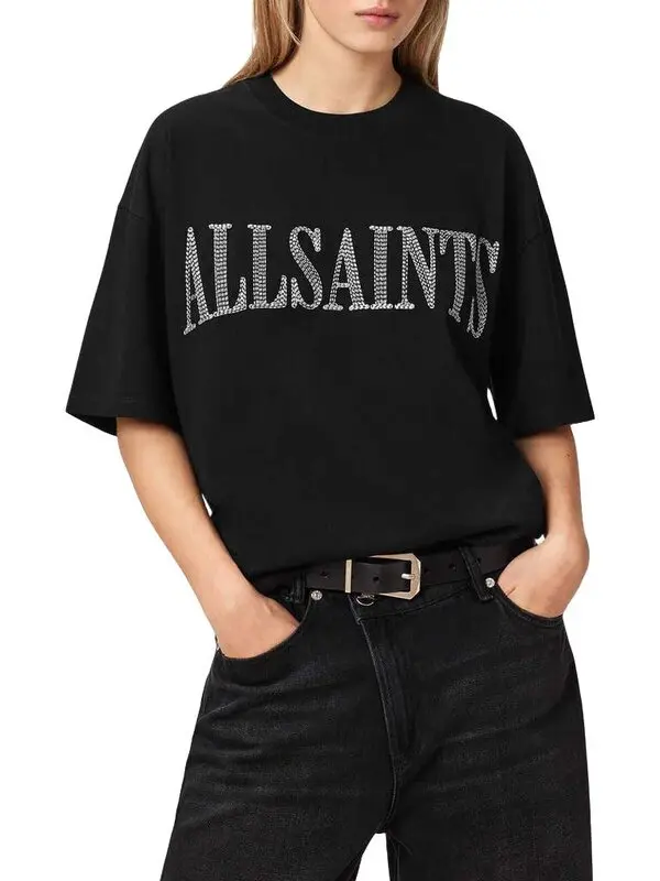 ALLSAINTS Etta Oversized Embroidered Cotton T-shirt - Washed Black