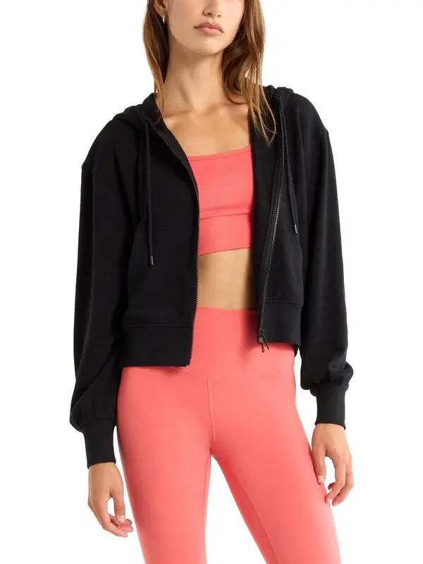 Zella Go Easy Terry Zip Front Hoodie - Black