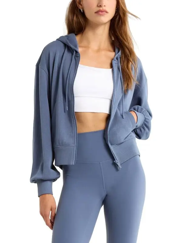 Zella Go Easy Terry Zip Front Hoodie - Blue Vintage