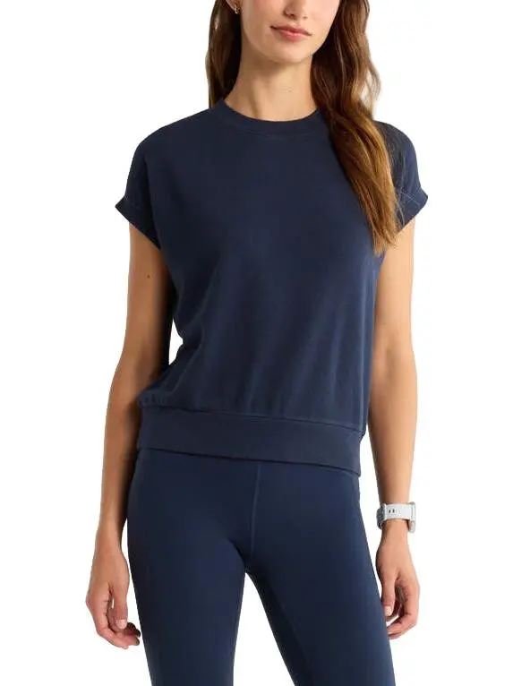 Zella Go Easy Terry Cotton Blend Sweatshirt - Navy Sapphire