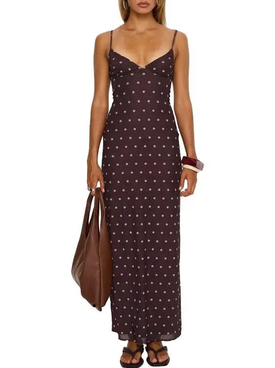 Princess Polly Polka Dot Sleeveless Mesh Maxi Dress - Plum/pink Polka Dot