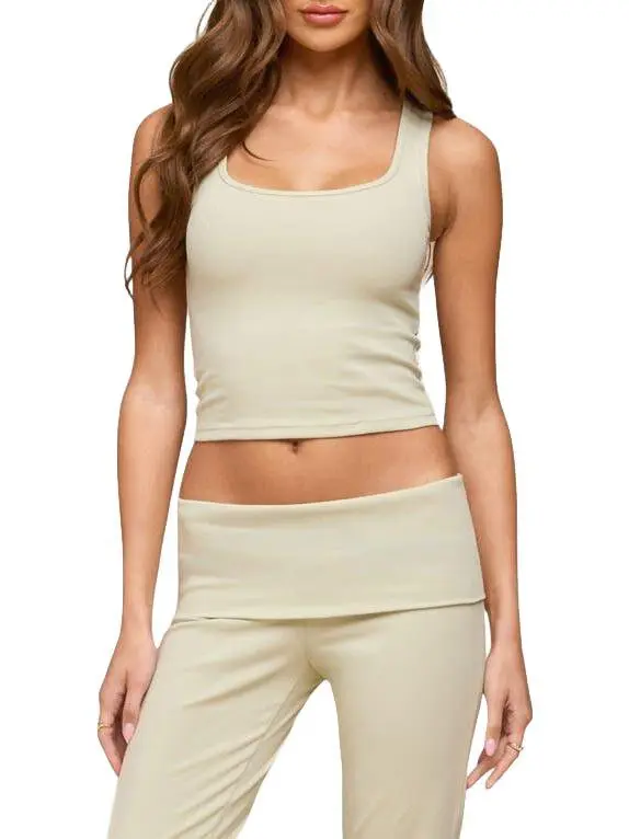 EDIKTED Ribbed Scoop Neck Cropped Tank - Sage